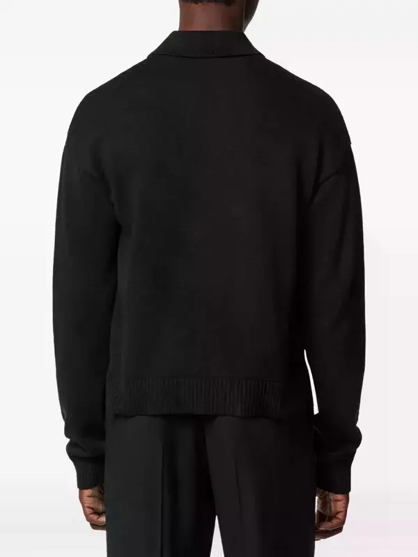Versace Cashmere-cotton Knit Polo Cardigan With Medusa Hardware