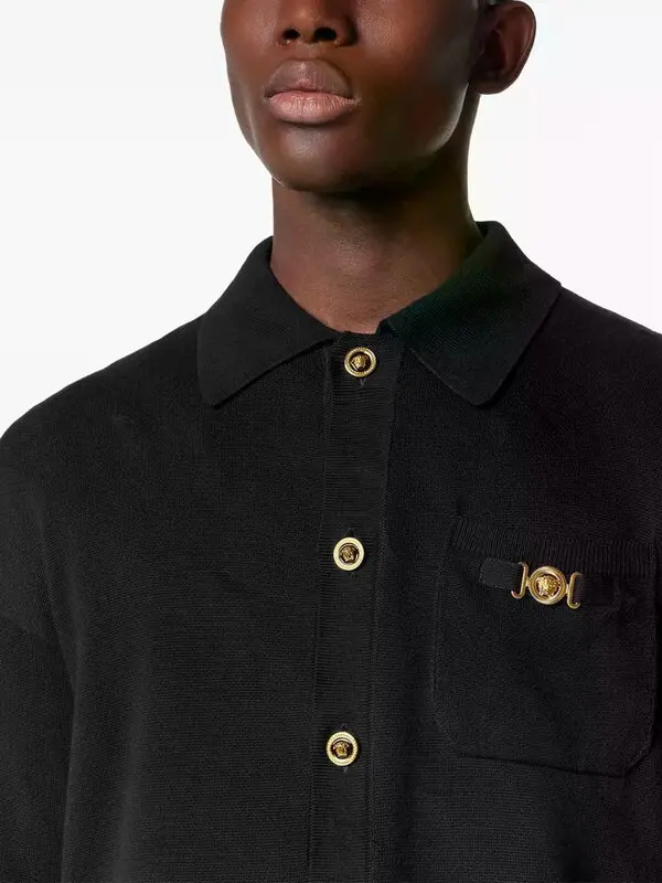Versace Cashmere-cotton Knit Polo Cardigan With Medusa Hardware