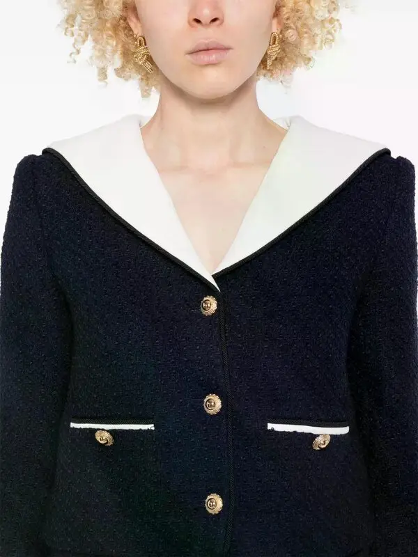 SELF-PORTRAIT Bouclé Cropped Jacket - Blue