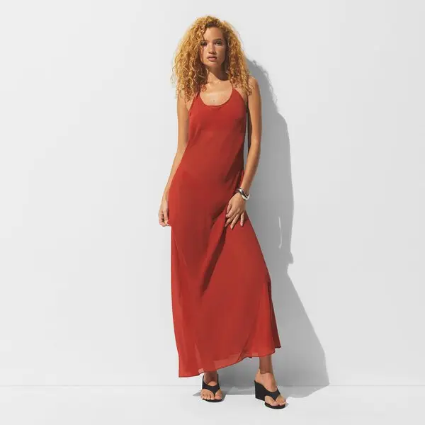 Skims Sheer Cover Ups Long Halter Dress - Auburn | Editorialist