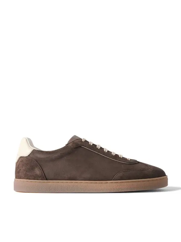 Brunello Cucinelli Leather-trimmed Suede Sneakers - Brown