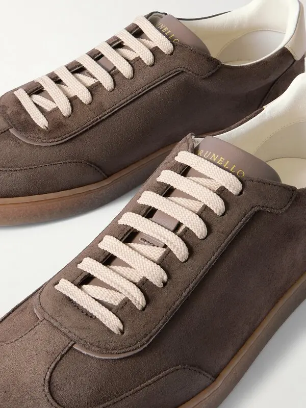 Brunello Cucinelli Leather-trimmed Suede Sneakers - Brown