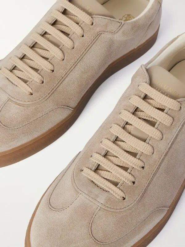 Brunello Cucinelli Leather-trimmed Suede Sneakers - Brown