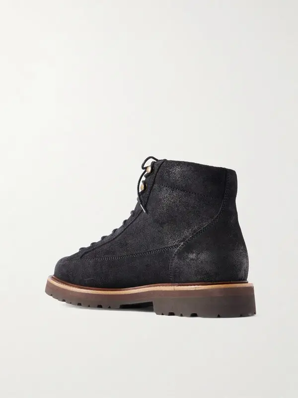 Brunello Cucinelli Waxed-suede Hiking Boots - Black