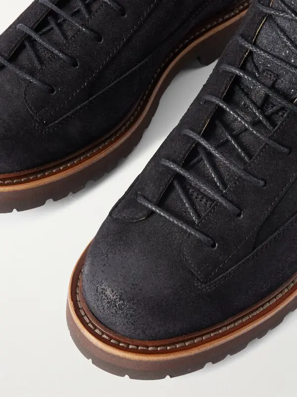 Brunello Cucinelli Waxed-suede Hiking Boots - Black