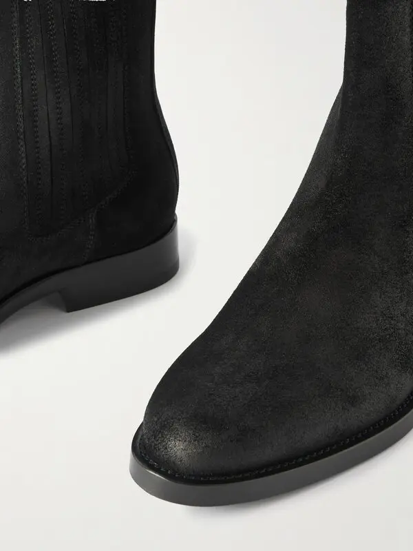 Brunello Cucinelli Waxed Suede Chelsea Boots - Black