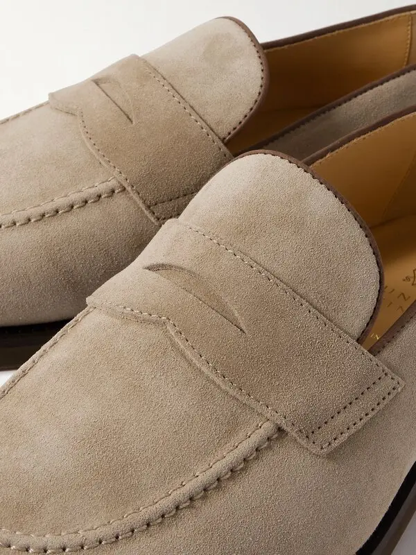 Brunello Cucinelli Leather-trimmed Suede Penny Loafers - Brown