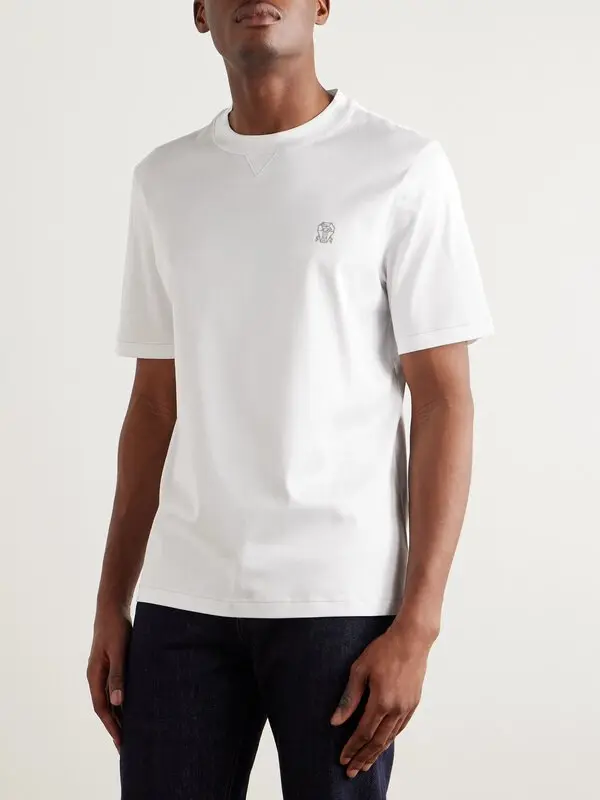 Brunello Cucinelli Logo-embroidered Cotton-jersey T-shirt