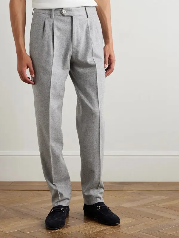 Brunello Cucinelli Straight-leg Pleated Cotton And Cashmere-blend Suit Trousers - Gray