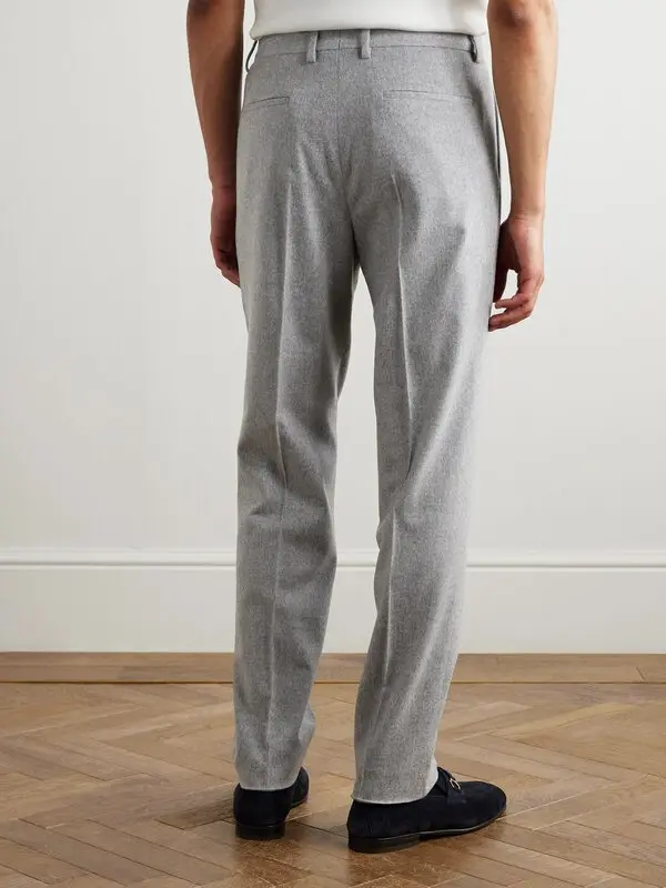 Brunello Cucinelli Straight-leg Pleated Cotton And Cashmere-blend Suit Trousers - Gray