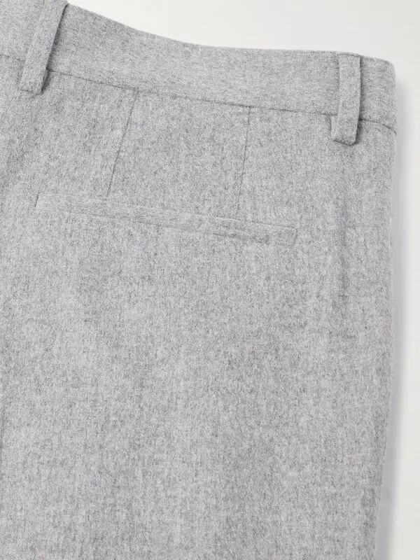Brunello Cucinelli Straight-leg Pleated Cotton And Cashmere-blend Suit Trousers - Gray