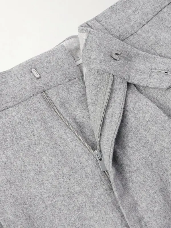 Brunello Cucinelli Straight-leg Pleated Cotton And Cashmere-blend Suit Trousers - Gray