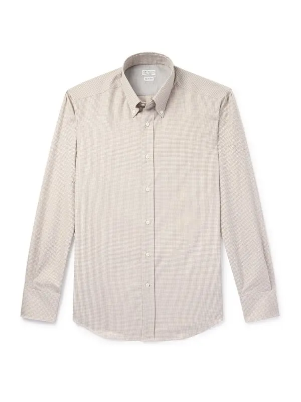 Brunello Cucinelli Slim-fit Button-down Collar Checked Cotton Shirt - Neutrals