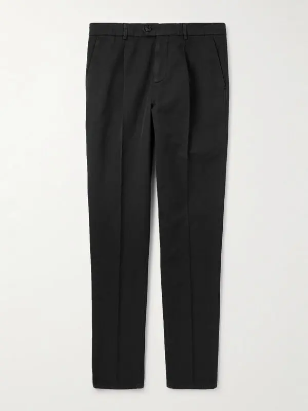 Brunello Cucinelli Straight-leg Pleated Cotton-twill Trousers - Black