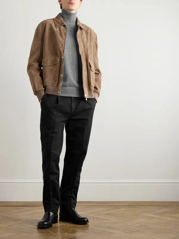 Brunello Cucinelli Straight-leg Pleated Cotton-twill Trousers - Black