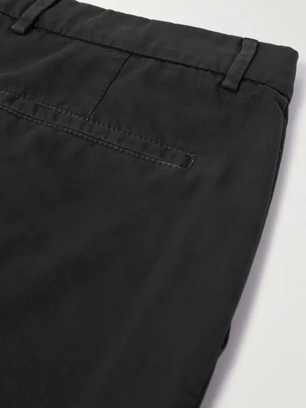Brunello Cucinelli Straight-leg Pleated Cotton-twill Trousers - Black