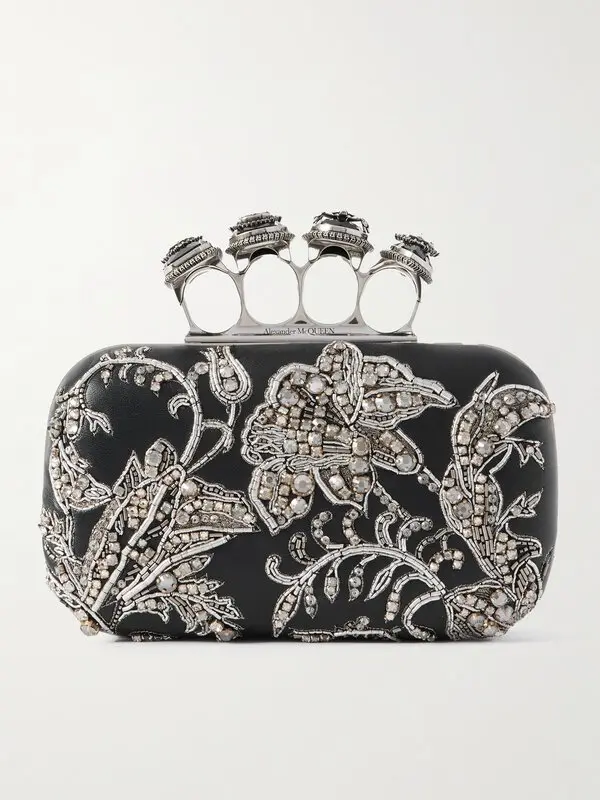 Alexander McQueen Crystal-embellished Embroidered Leather Knuckle Clutch