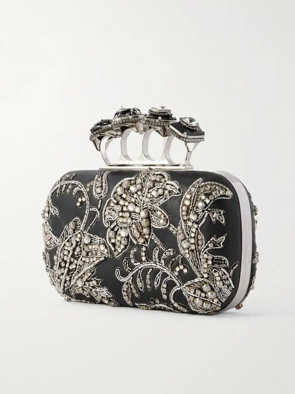 Alexander McQueen Crystal-embellished Embroidered Leather Knuckle Clutch