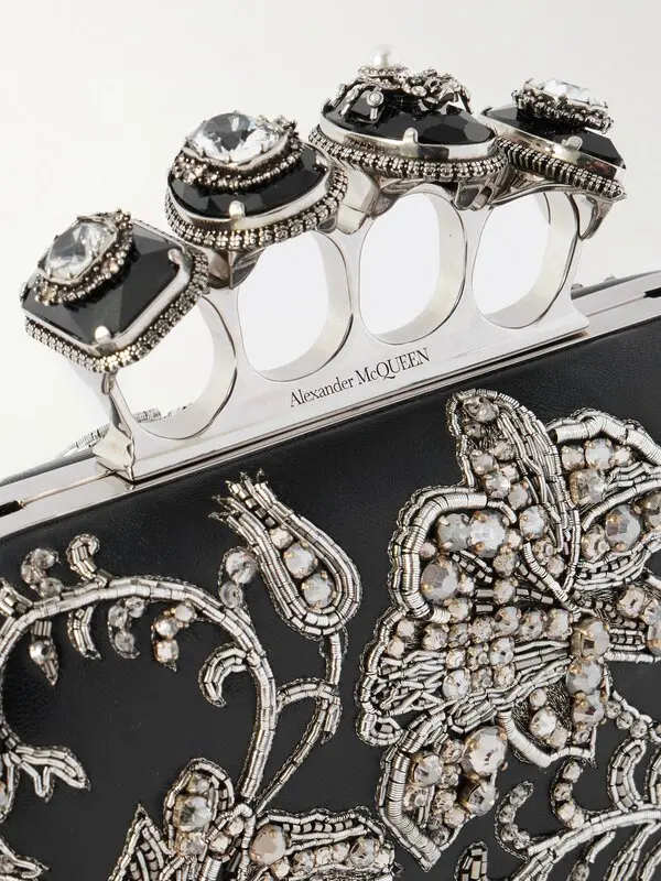 Alexander McQueen Crystal-embellished Embroidered Leather Knuckle Clutch