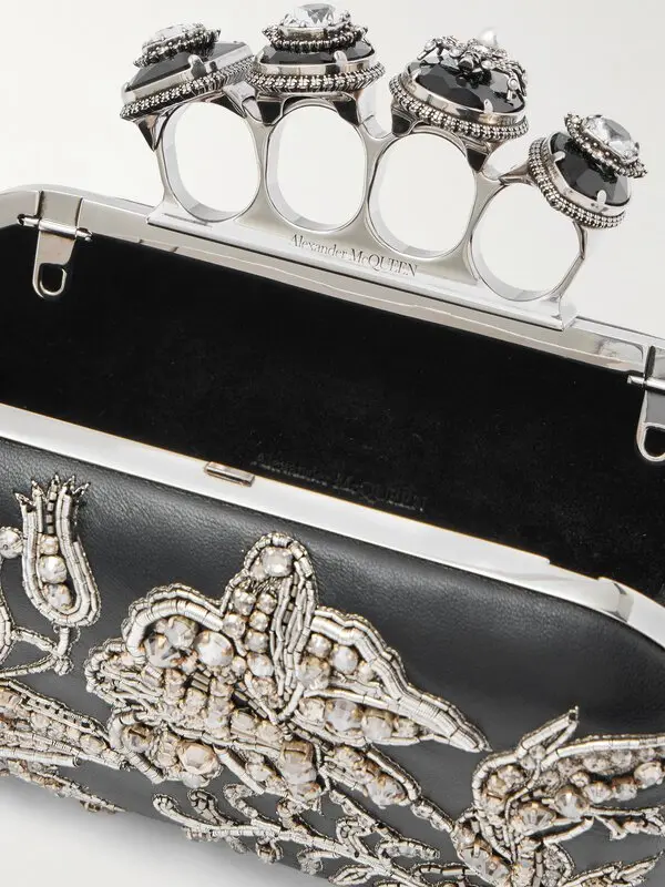 Alexander McQueen Crystal-embellished Embroidered Leather Knuckle Clutch