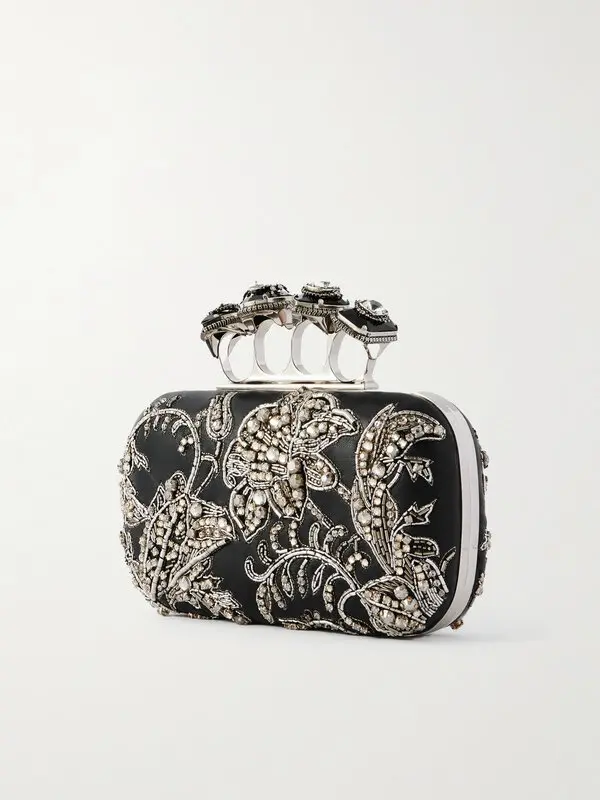 Alexander McQueen Crystal-embellished Embroidered Leather Knuckle Clutch
