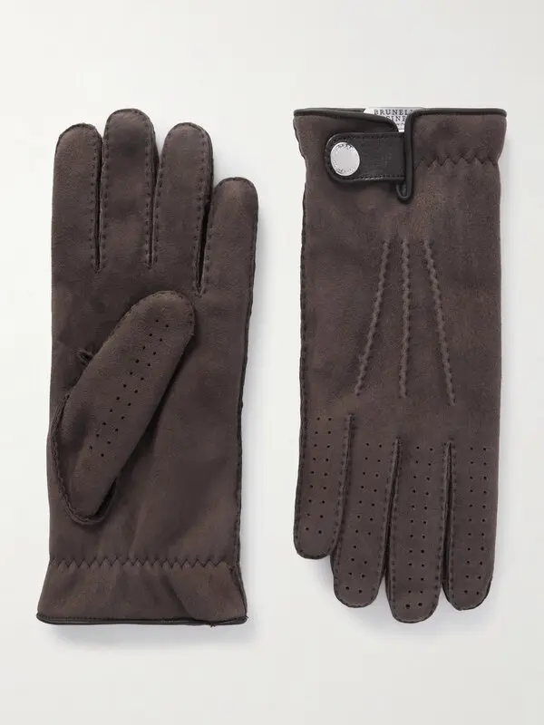 Brunello Cucinelli Leather-trimmed Suede Gloves - Brown