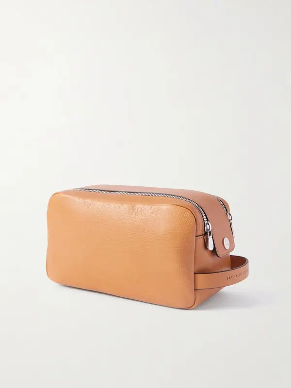 Brunello Cucinelli Textured-leather Wash Bag - Brown