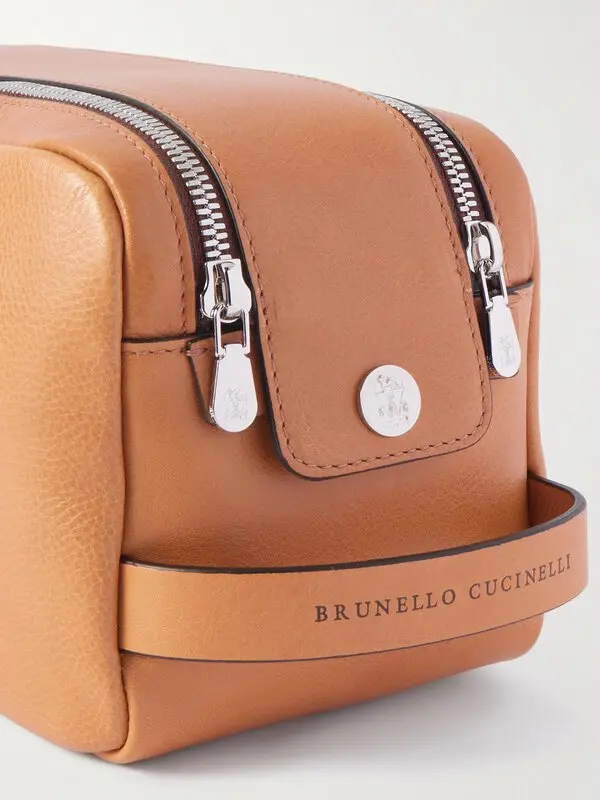 Brunello Cucinelli Textured-leather Wash Bag - Brown
