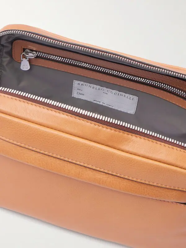 Brunello Cucinelli Textured-leather Wash Bag - Brown