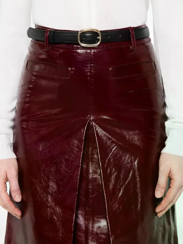SELF-PORTRAIT High-waisted Leather Skirt - Red
