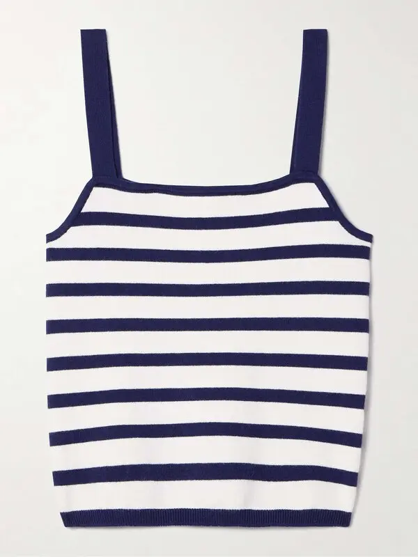 LA LIGNE Striped Cotton-blend Tank - Navy