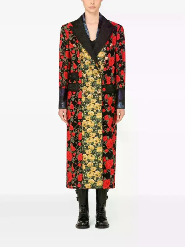 Dolce & Gabbana Floral-jacquard Double-breasted Coat