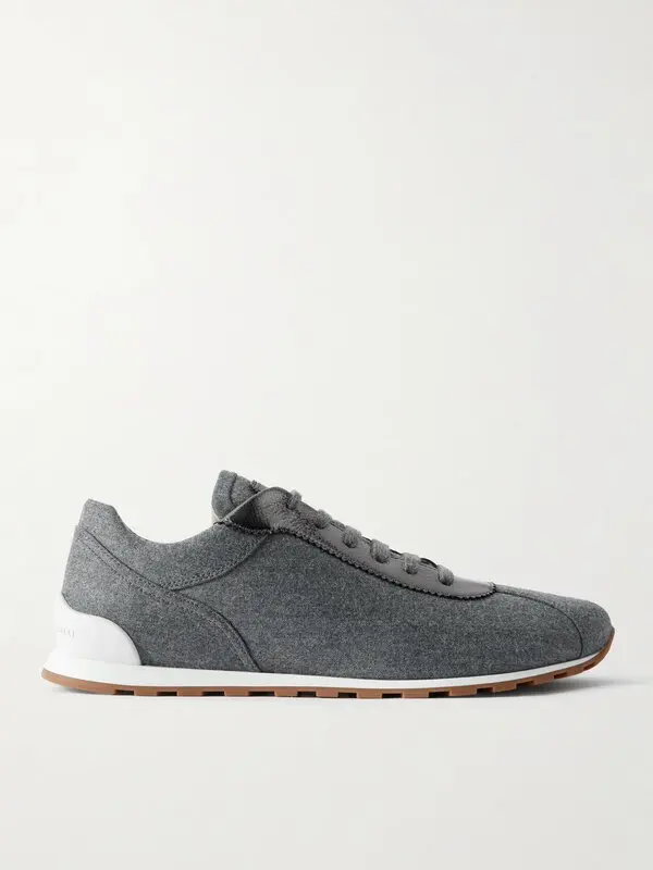 Brunello Cucinelli Metallic Leather-trimmed Wool Sneakers