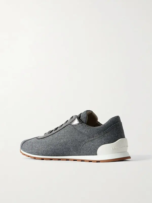Brunello Cucinelli Metallic Leather-trimmed Wool Sneakers