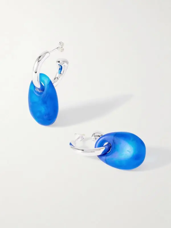 Dinosaur Designs Small River Rock Hoop Earrings - Blue