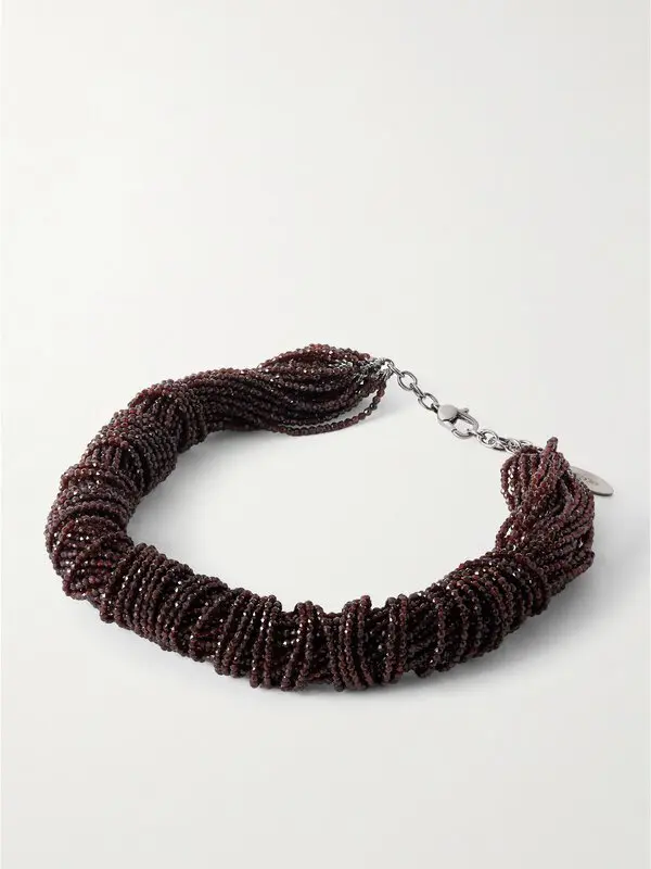 Brunello Cucinelli Silver-tone Beaded Necklace - Burgundy