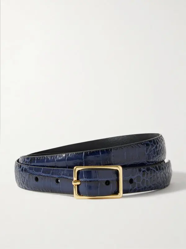 Anderson's Croc-effect Leather Belt - Blue