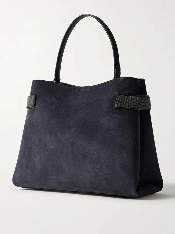 Brunello Cucinelli Bead-embellished Suede Shoulder Bag - Blue