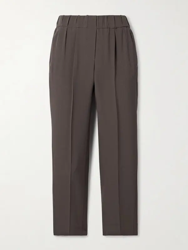 Brunello Cucinelli Cropped Pleated Crepe Pants