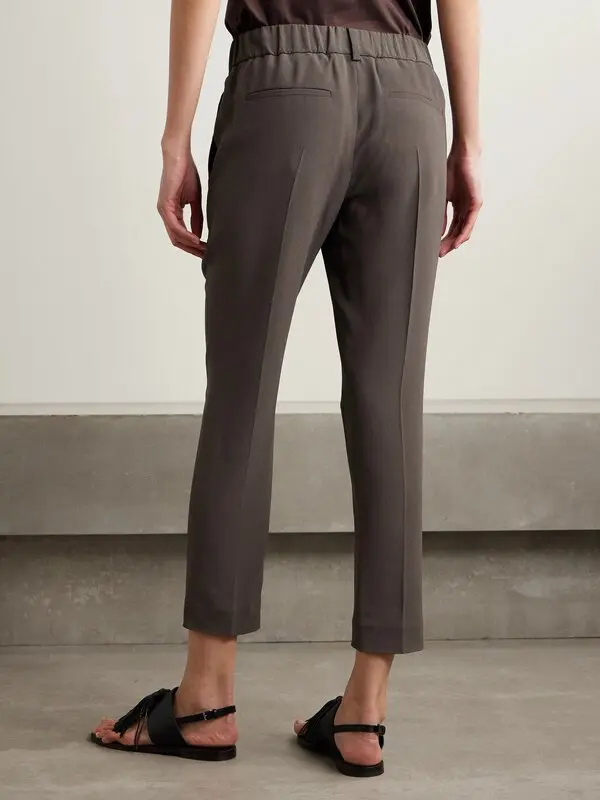 Brunello Cucinelli Cropped Pleated Crepe Pants