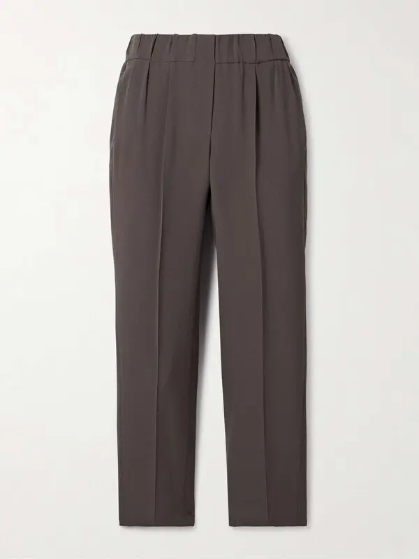 Brunello Cucinelli Cropped Pleated Crepe Pants - Dark Brown