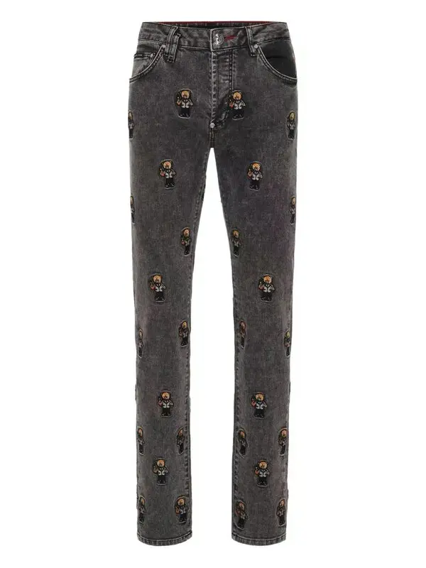 Philipp Plein Bear-motif Jeans - Grey