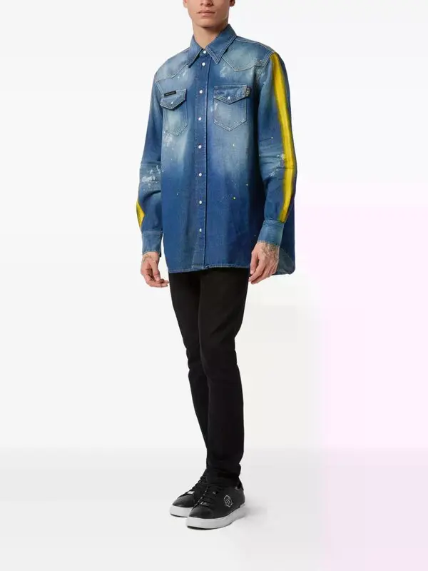 Philipp Plein Paint-splattered Denim Shirt