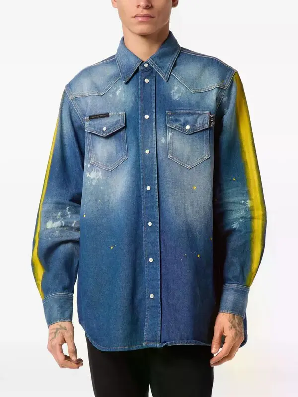 Philipp Plein Paint-splattered Denim Shirt