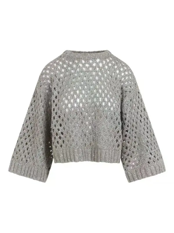 Brunello Cucinelli Open-knit Short-sleeve Sweater - Grey
