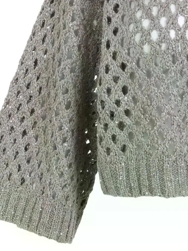 Brunello Cucinelli Open-knit Short-sleeve Sweater - Grey