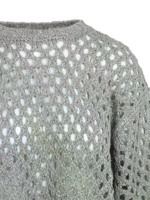 Brunello Cucinelli Open-knit Short-sleeve Sweater - Grey