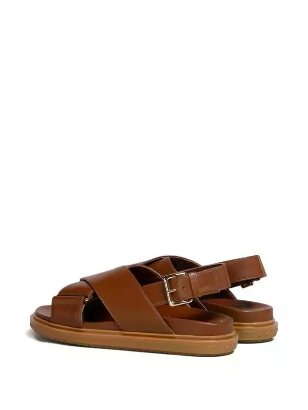 Marni Leather Crisscross Fussbett Sandals - Brown