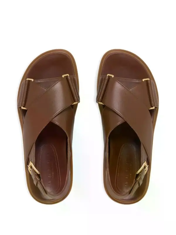 Marni Leather Crisscross Fussbett Sandals - Brown