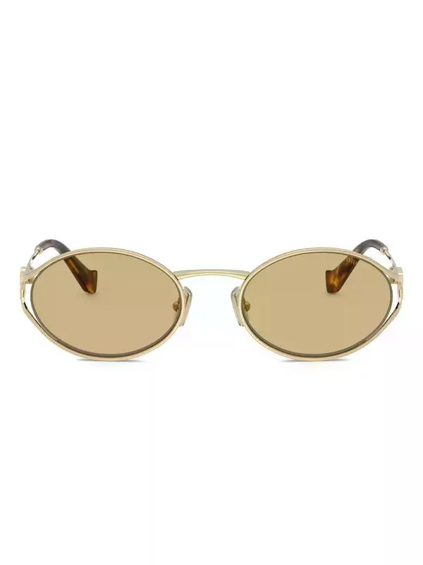 Miu Miu Oval Frame Sunglasses - Gold